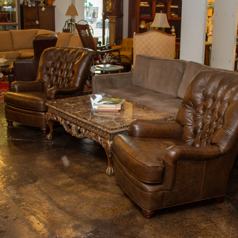 Pottery barn tufted leather chair store