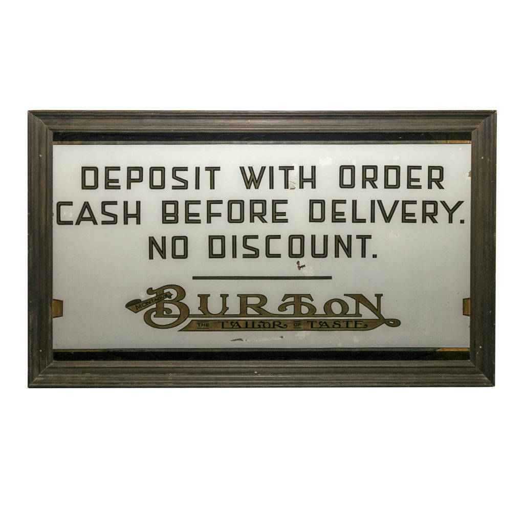 Vintage Gold Leaf on Glass Sign for MONTAGUE BURTON | Grandview Mercantile