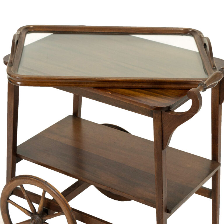 Antique Walnut Bar Cart with Removable Glass Top | Grandview Mercantile