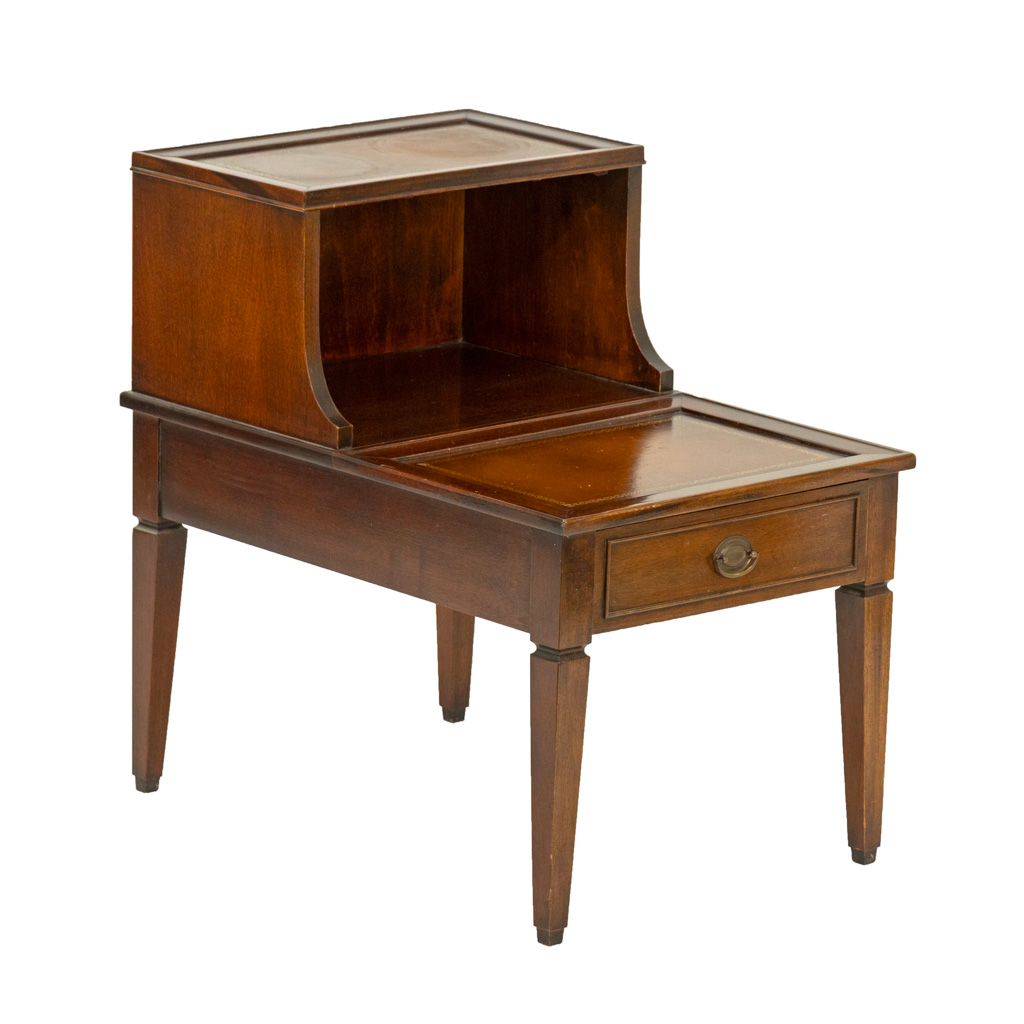 Vintage BRANDT Stepback End Table with Tooled Leather Top