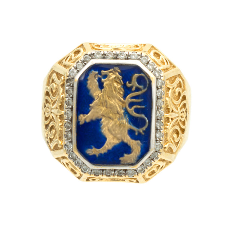 Lion Signet Ring with Diamonds in 14 Karat Gold | Grandview Mercantile