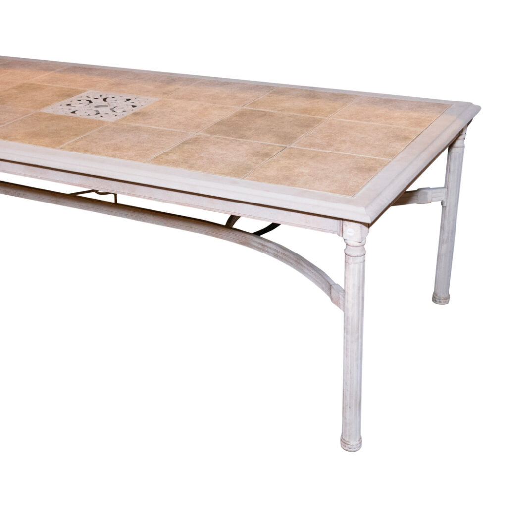 Beige Metal and Tile Top Outdoor Dining Table | Grandview Mercantile